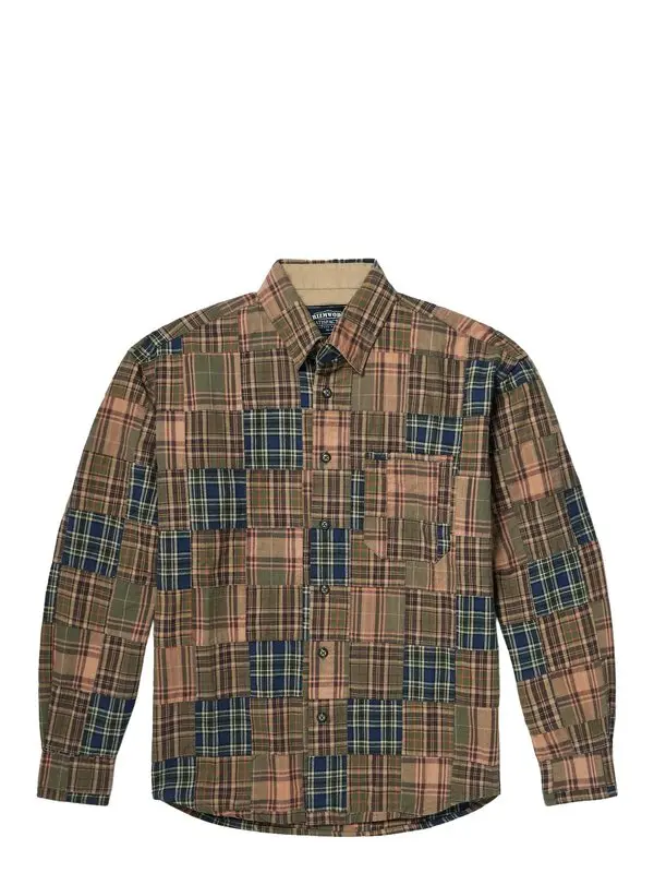 FRIZMWORKS Patchwork Checked Cotton Shirt - Brown
