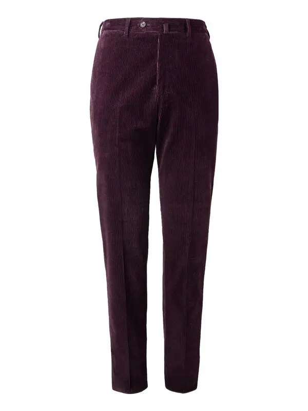 DE PETRILLO Slim-fit Stretch-cotton Corduroy Suit Trousers - Burgundy
