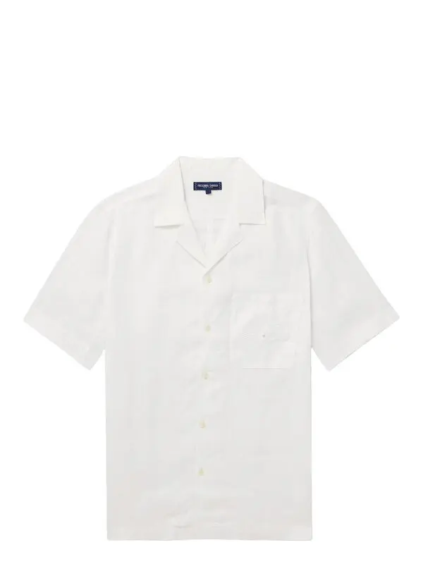 Frescobol Carioca Alves Camp-collar Embroidered Linen Shirt - White