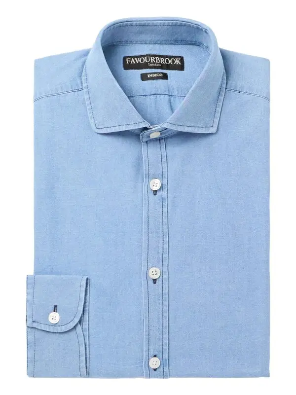 FAVOURBROOK Burlington Cutaway-collar Indigo-dyed Cotton-chambray Shirt - Blue