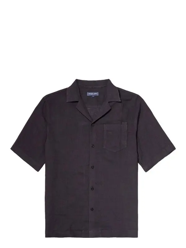 Frescobol Carioca Angelo Camp-collar Linen Shirt - Black