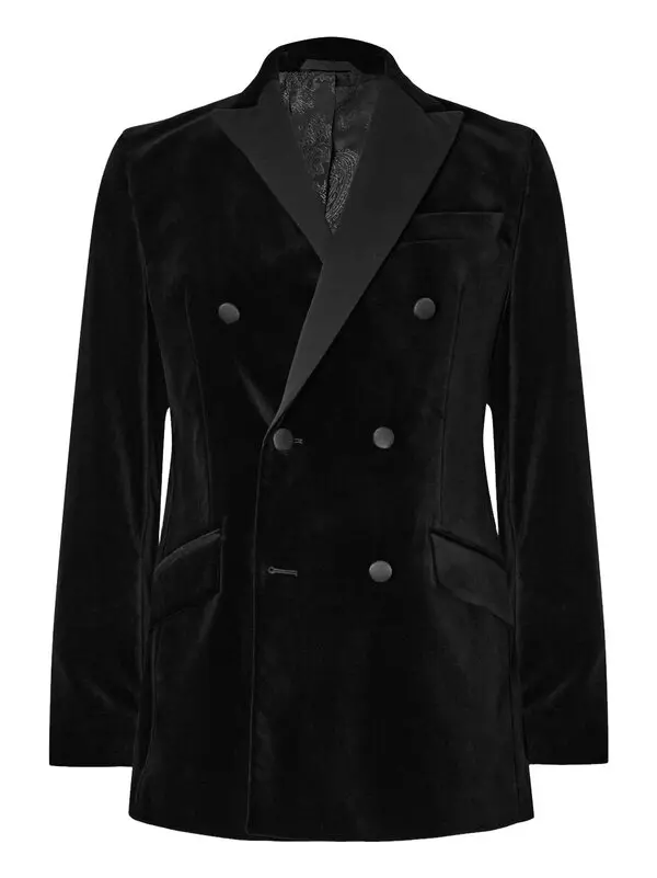 FAVOURBROOK Slim-fit Double-breasted Cotton-velvet Tuxedo Jacket - Black