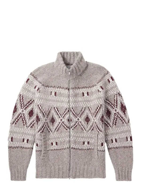 Brunello Cucinelli Fair-isle Jacquard-knit Alpaca-blend Zip-up Cardigan - Brown