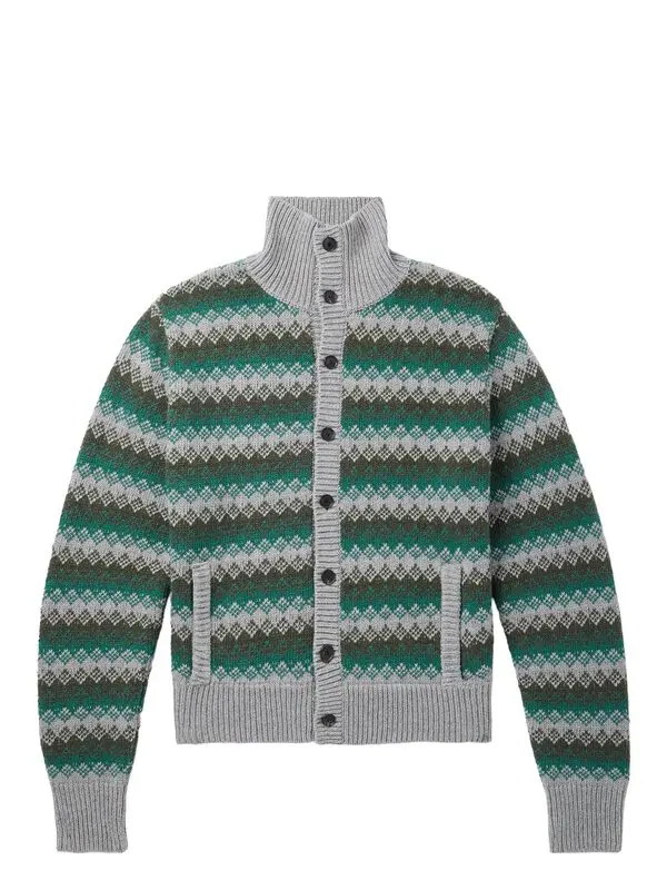 Auralee Jacquard-knit Cashmere And Wool-blend Cardigan - Green
