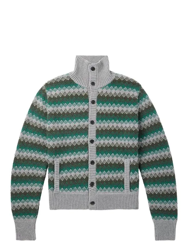 Auralee Jacquard-knit Cashmere And Wool-blend Cardigan - Green