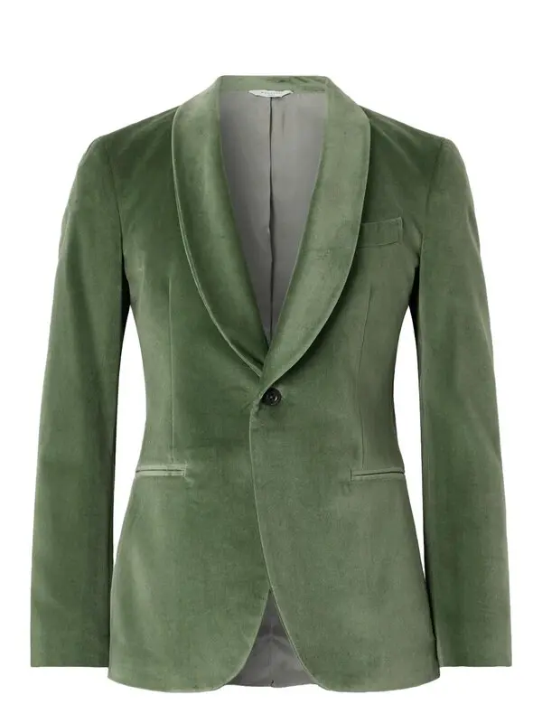 Boglioli Slim-fit Shawl-collar Cotton-blend Velvet Tuxedo Jacket - Green