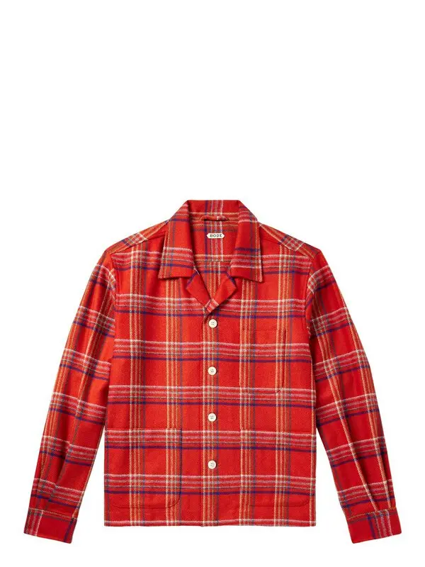 BODE Gable Camp-collar Checked Wool Overshirt - Red