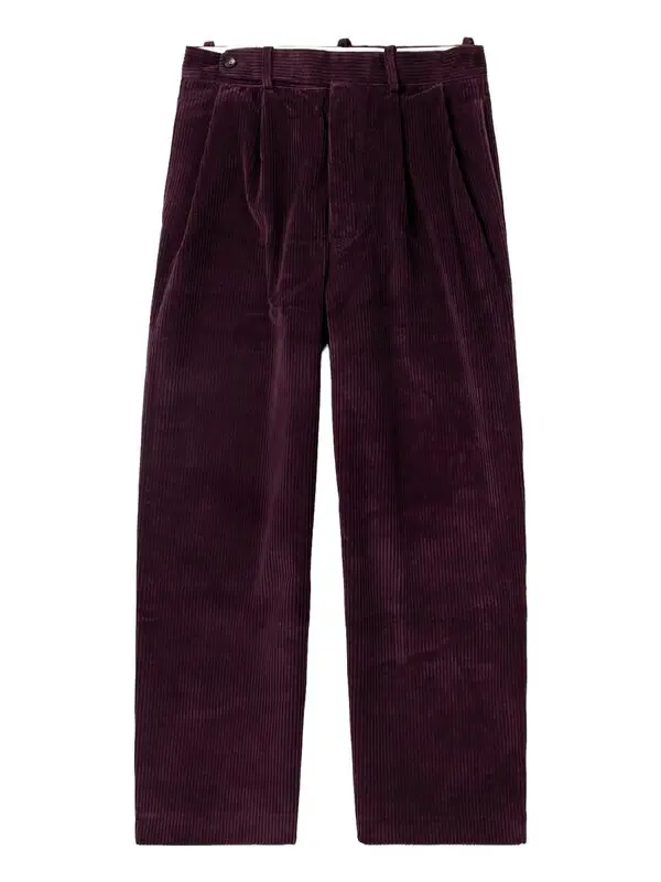 BODE Wide-leg Cropped Pleated Cotton-corduroy Trousers - Purple
