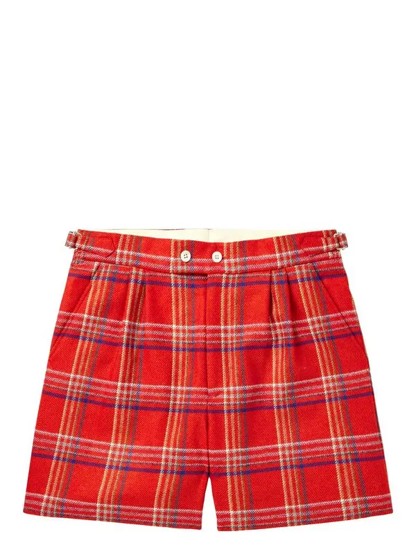 BODE Gable Straight-leg Pleated Checked Wool Shorts - Red