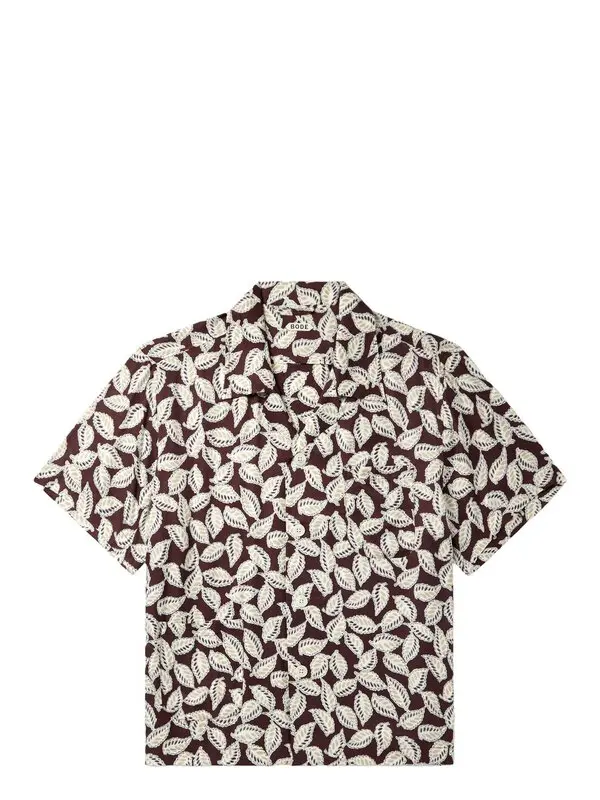 BODE Paper Birch Camp-collar Printed Satin Shirt - Brown