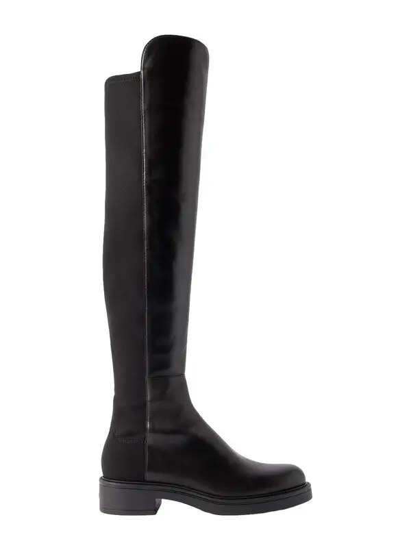 STUART WEITZMAN 5050 Celia Stretch-paneled Leather Over-the-knee Boots - Black