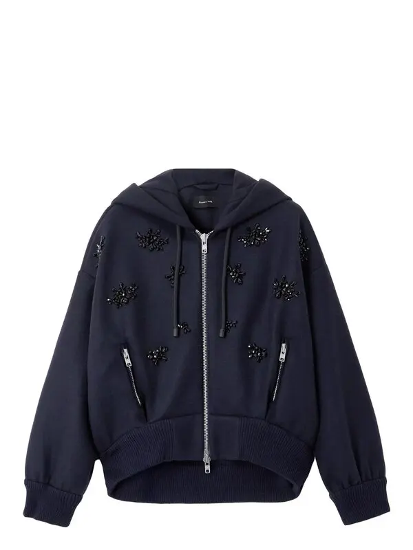 Simone Rocha Hooded Bead-embellished Wool-blend Bomber Jacket - Blue