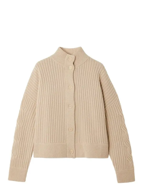 Max Mara Afelio Ribbed And Cable-knit Wool And Cashmere-blend Cardigan - Neutrals