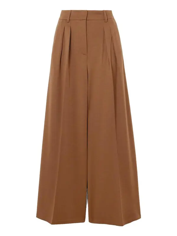 Max Mara Natale Pleated Wool-jersey Wide-leg Pants - Brown