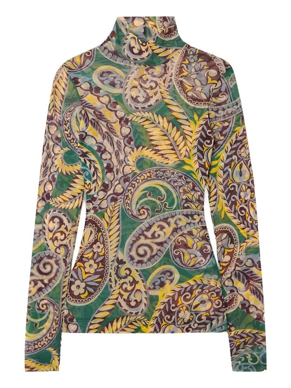 Etro Paisley-print Mesh Turtleneck Top - Multi