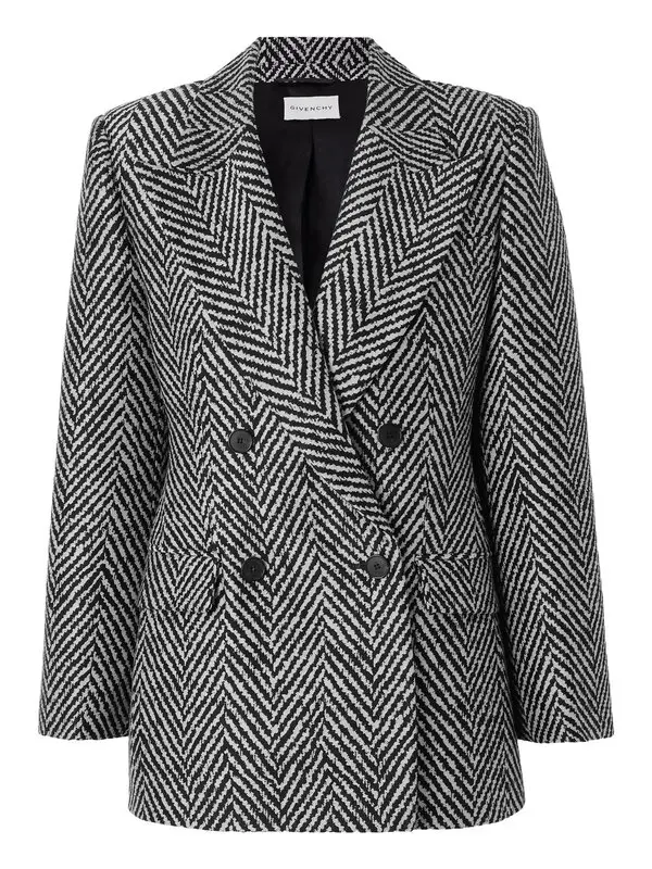 Givenchy Double-breasted Herringbone Wool-blend Blazer - Gray