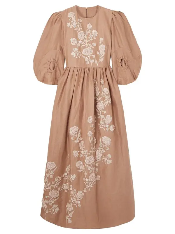 Agua Bendita Raquel Embroidered Linen Maxi Dress - Neutrals