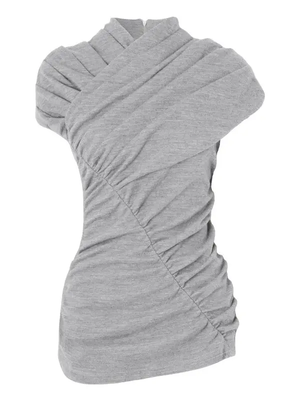 Balmain Ruched Wool-blend Top - Gray