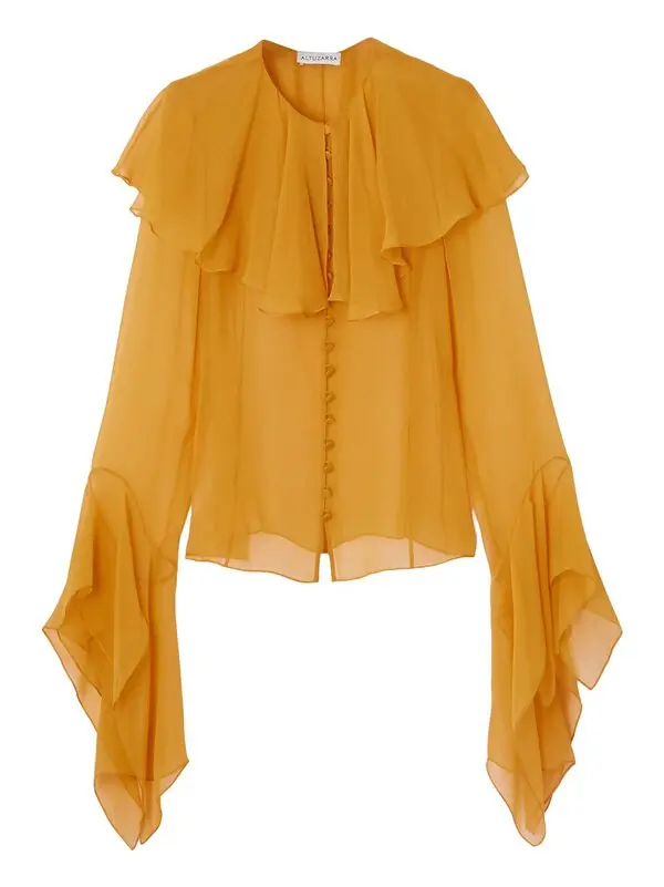 Altuzarra Alida Ruffled Silk-chiffon Blouse - Yellow