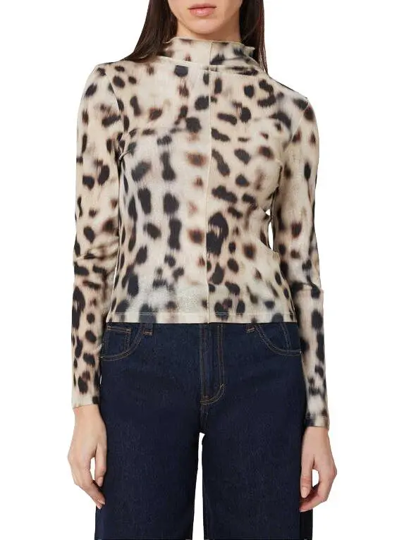 Habitual Cotton-blend Turtleneck Top - Whisper White Animal Print