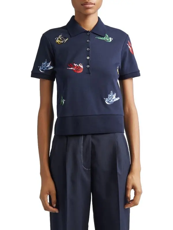 Thom Browne Canary Embroidered Polo - Navy