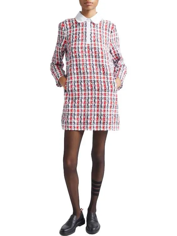 Thom Browne Long Sleeve Bouclé Tweed Dress - Red/white/blue
