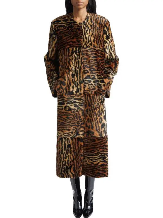 STAND STUDIO Hilma Faux Fur Long Coat - Natural Leopard
