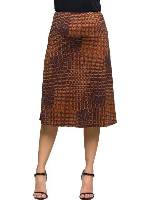 24SEVEN COMFORT APPAREL Geometric Print Knee-length A-line Skirt - Brown Multi
