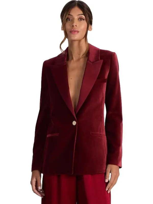 Alice + Olivia Silas Velvet Blazer - Burgundy