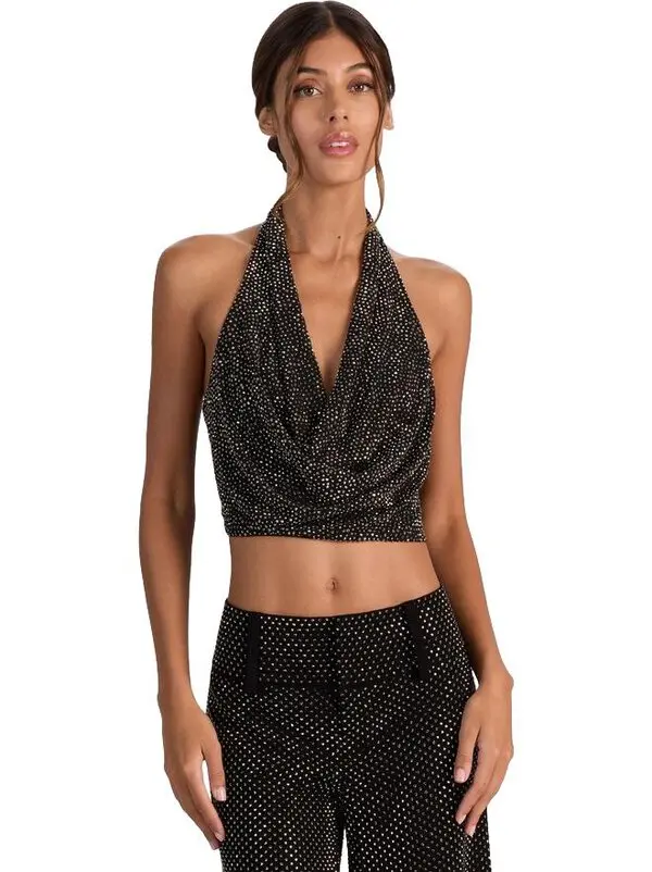 Alice + Olivia Dani Embellished Halter Top - Black