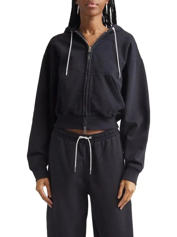 Alexander Wang Rhinestone Drawstring Zip Hoodie - Black 2
