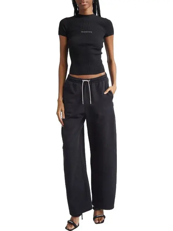 Alexander Wang Wide Leg Sweatpants With Rhinestone Drawstring - Black 2