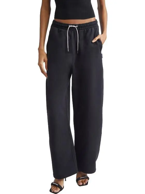 Alexander Wang Wide Leg Sweatpants With Rhinestone Drawstring - Black 2
