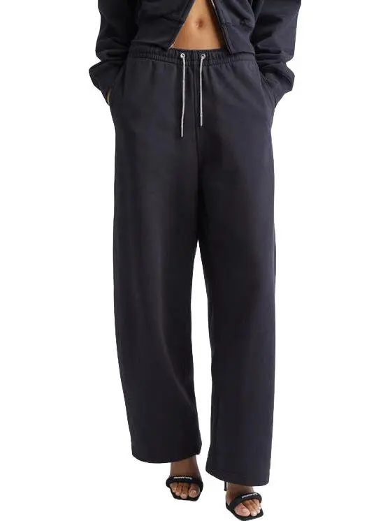 Alexander Wang Wide Leg Sweatpants With Rhinestone Drawstring - Black