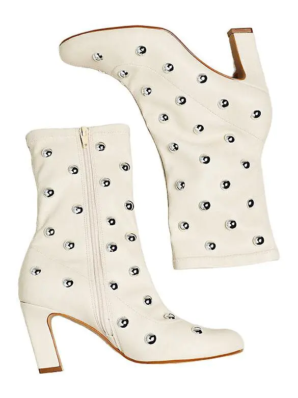 Maeve Studded Stretch Ankle Boots - Cream