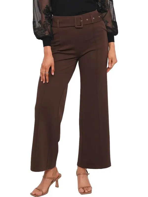 PETAL & PUP Benton Belted Wide Leg Pants - Brown