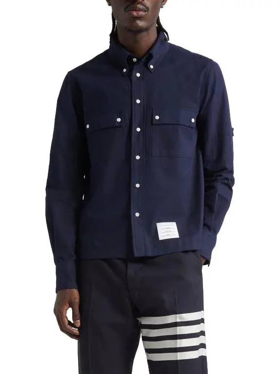 Thom Browne Straight Fit Cotton Utility Shirt - Navy