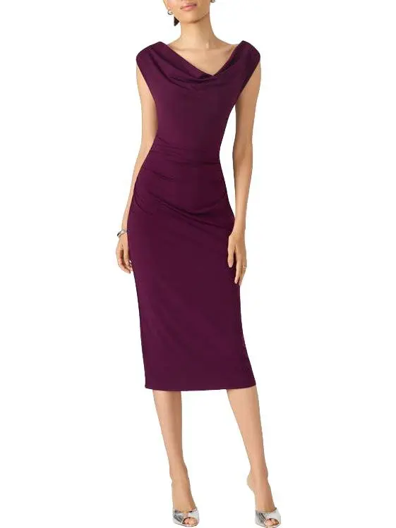 Steve Madden Kalin Asymmetric Cowl Neck Midi Dress - Beet