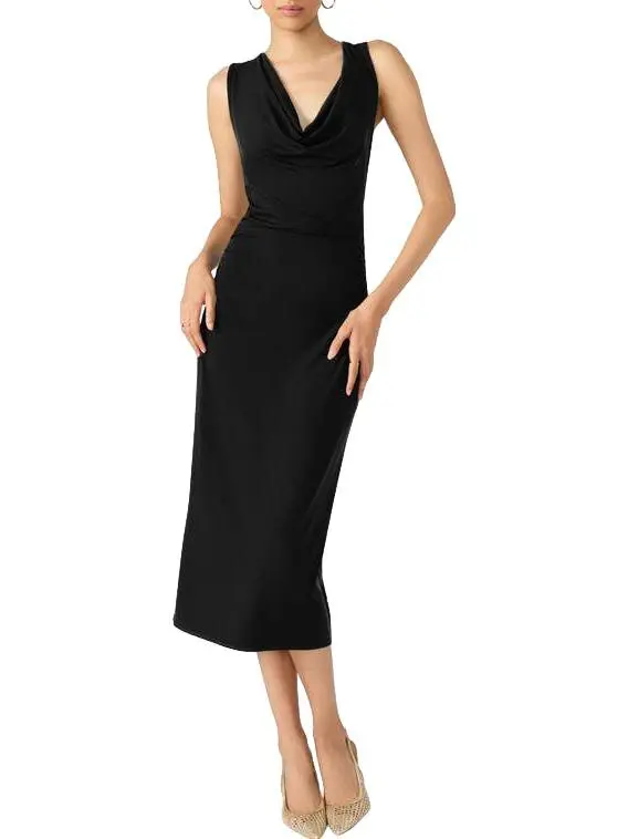 Steve Madden Kalin Asymmetric Cowl Neck Midi Dress - Black