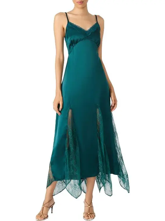 Steve Madden Delia Lace Trim Satin Slipdress - Midnight Teal