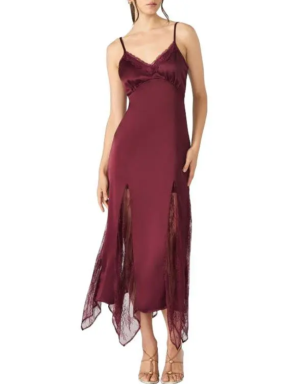 Steve Madden Delia Lace Trim Satin Slipdress - Wine