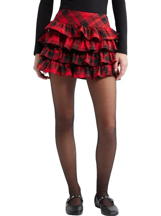 Bp. Tiered Ruffle Miniskirt - Red Plaid