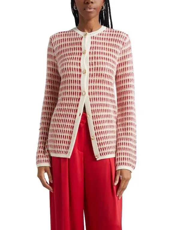 Ramy Brook Ivy Metallic Cardigan - Ivory/scarlet Red Knit