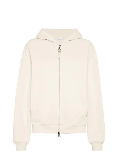 Brunello Cucinelli Cotton French Terry Zip Up Sweatshirt - Milk