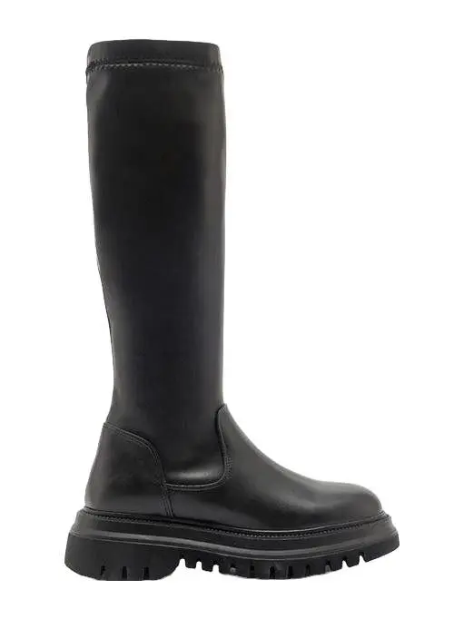 PROLOGUE SHOES Henin Stretch Boots - Black Stretch Faux Leather