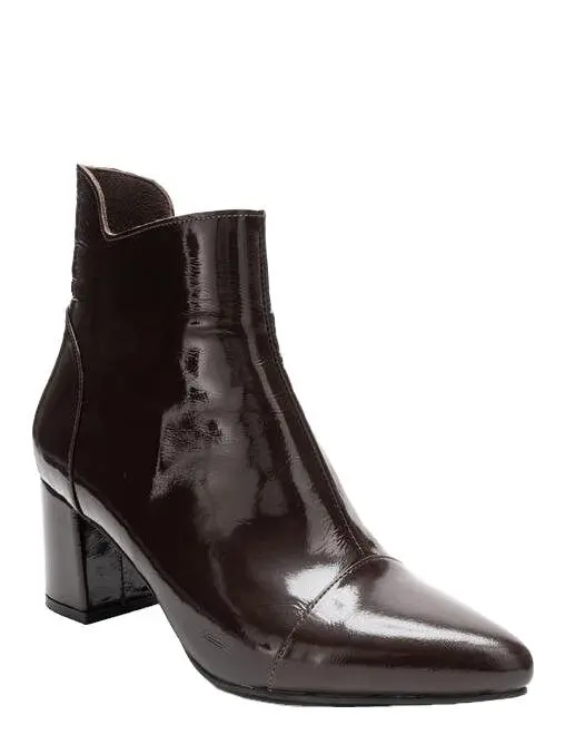 FOREVER & ALWAYS SHOES Gael Leather Block Heel Boot - Brown Patent Leather