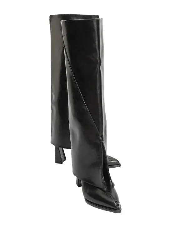PROLOGUE SHOES Aja Convertible Knee High Boots - Black Faux Leather