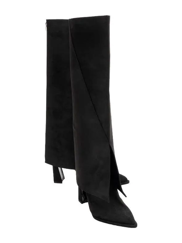 PROLOGUE SHOES Aja Convertible Knee High Boots - Black Suede Faux Leather