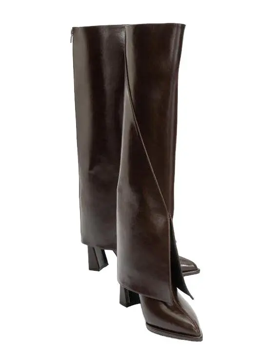PROLOGUE SHOES Aja Convertible Knee High Boots - Brown Faux Leather