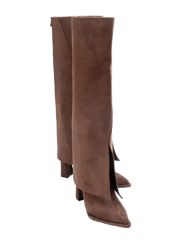 PROLOGUE SHOES Aja Convertible Knee High Boots - Brown Suede Faux Leather
